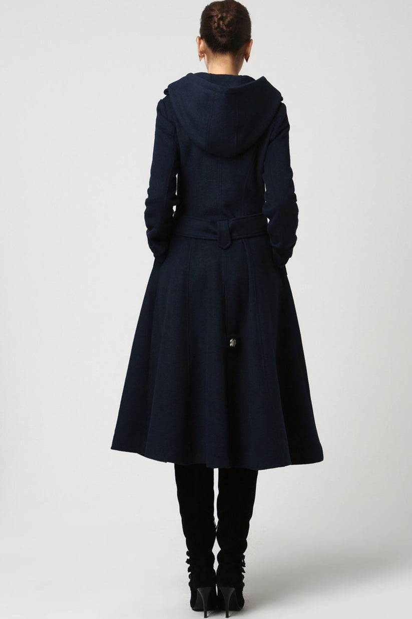 Women's military wool coat with hood in navy blue 1114# – XiaoLizi