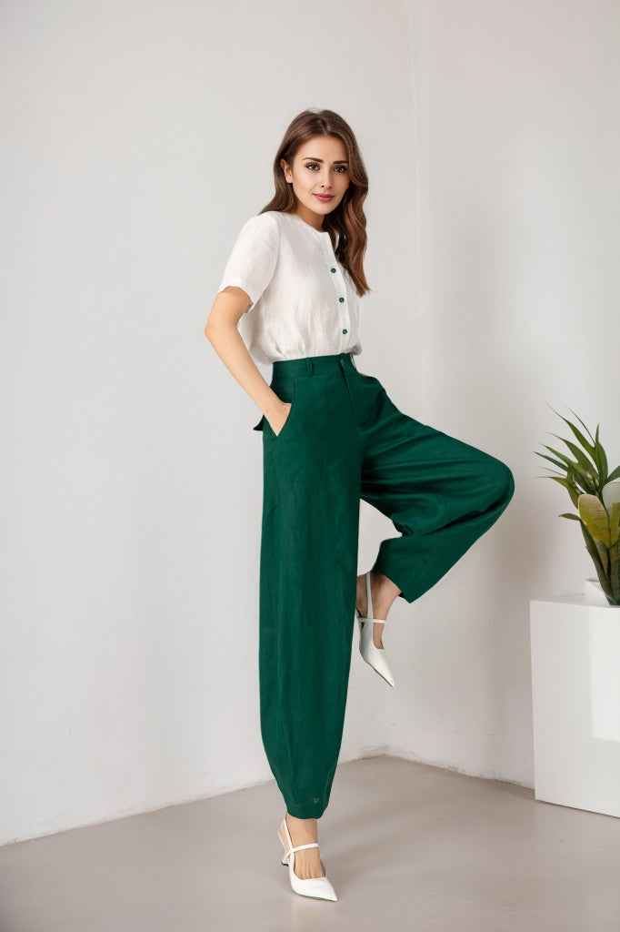 Green loose fitting long linen pants 5901 – XiaoLizi