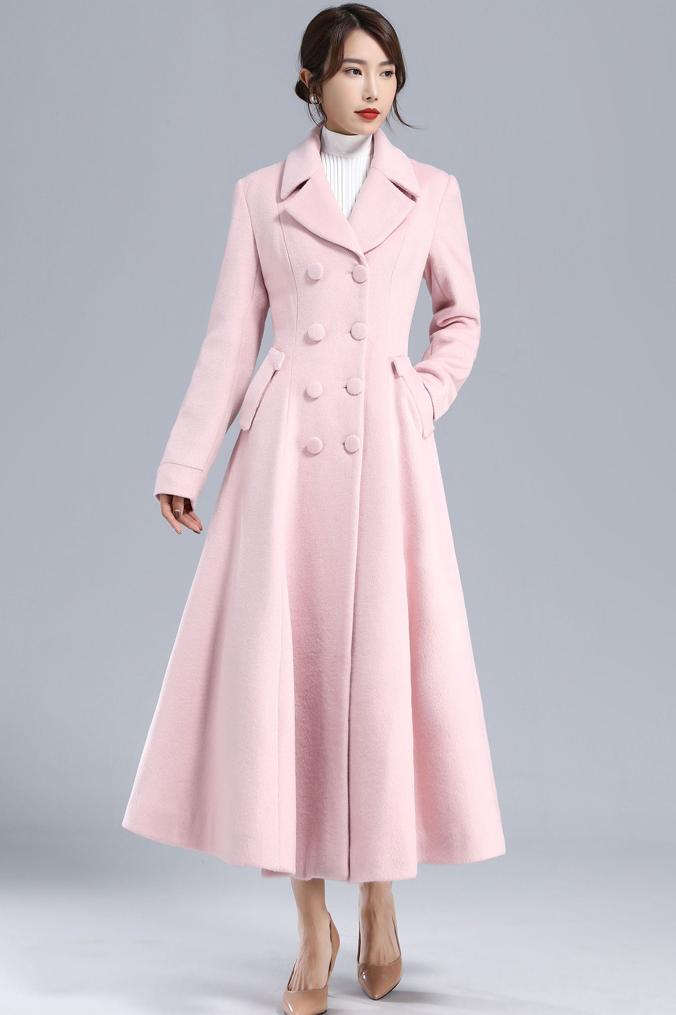 Women's Winter Double Breasted Wool Coat in Pink 3240 – XiaoLizi