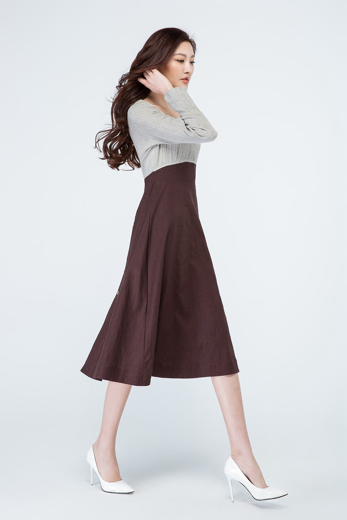 long sleeves dress, colorblock dress, grey and brown dress 1699 – XiaoLizi