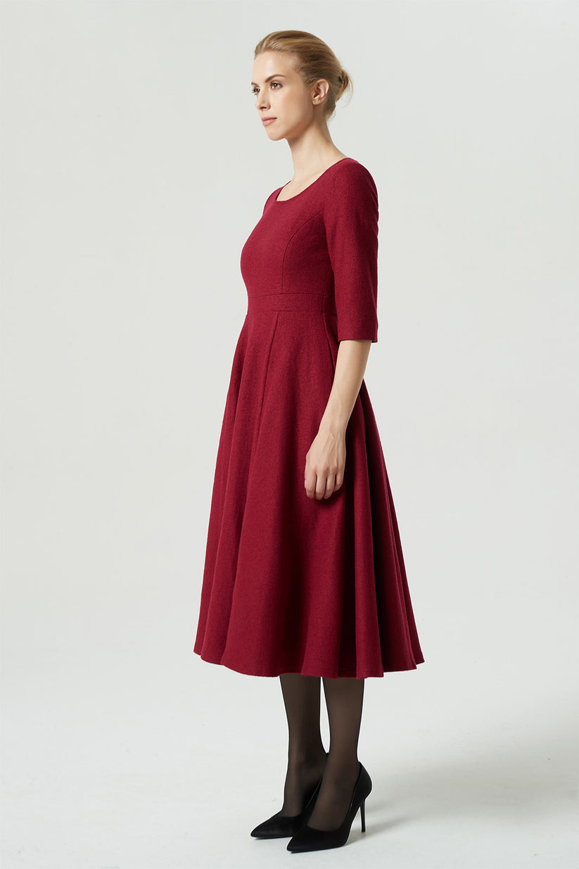 Red wool dress, wool dress, winter dress, midi dress, fit and flare dr ...